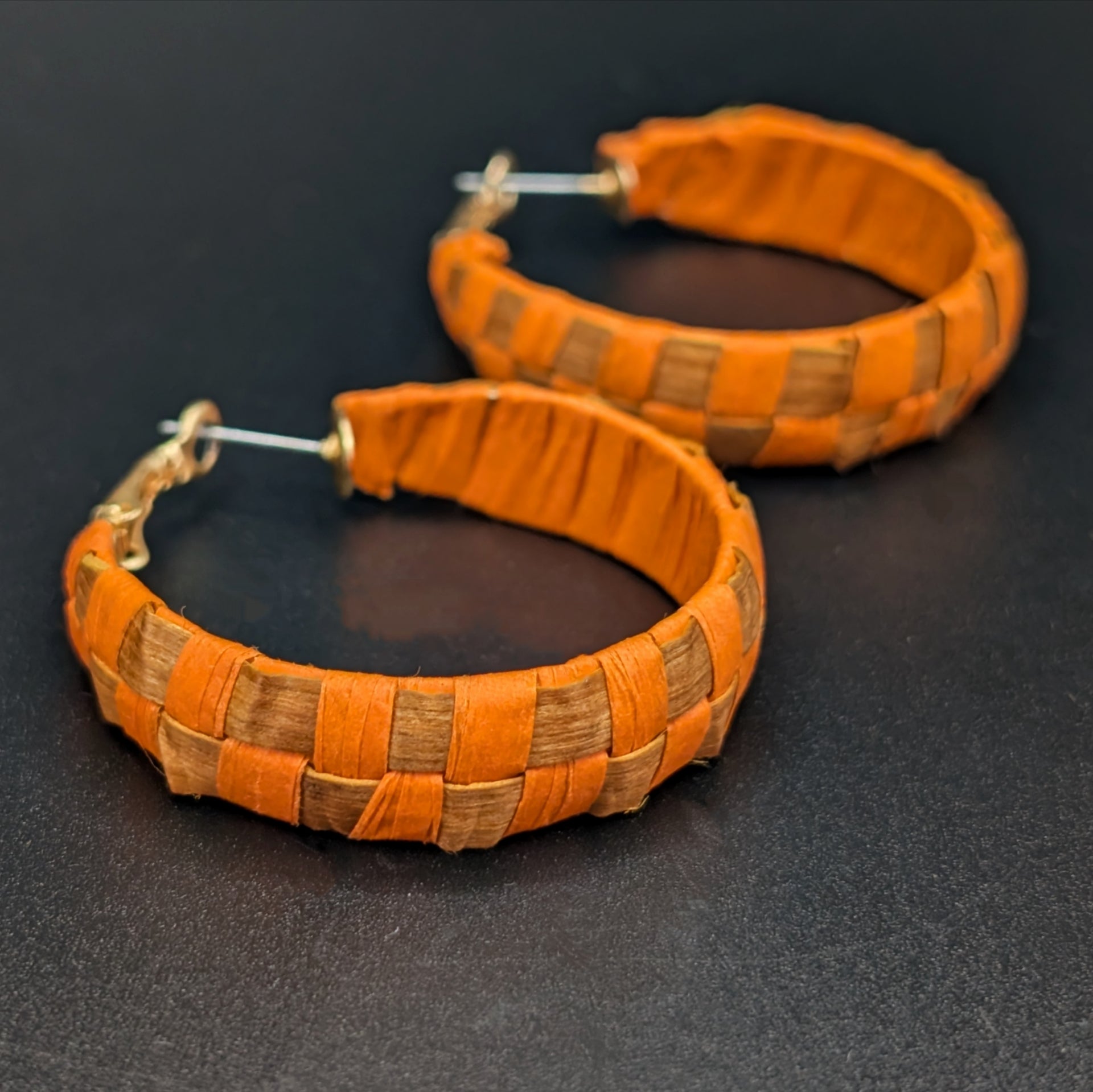 Orange Checkerboard Cedar Woven Hoop Earrings – Aunty Collective